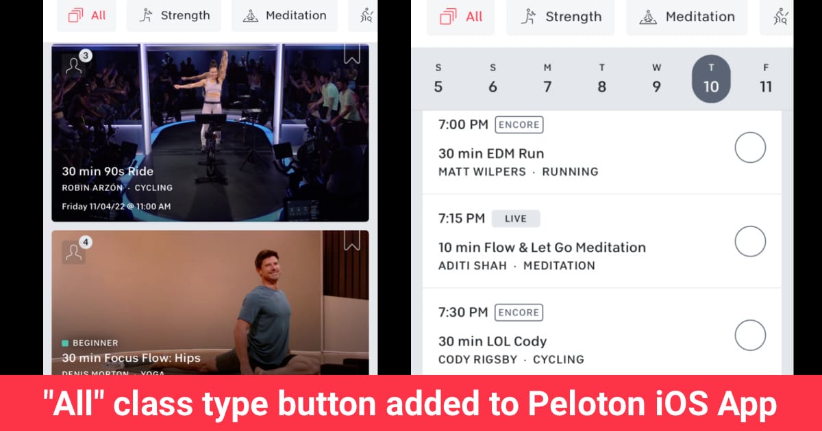 "All" Class Type Button Added to the Peloton iOS App - Peloton Buddy