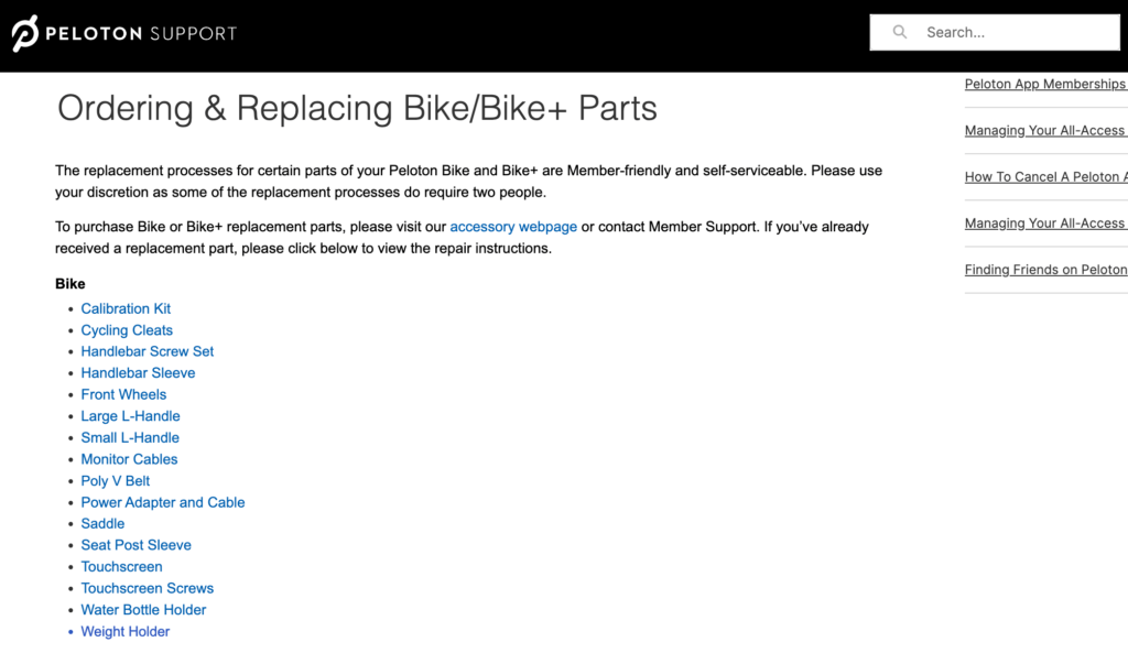 Ordering replacement parts for Peloton Bike / Tread / Row (& out of ...