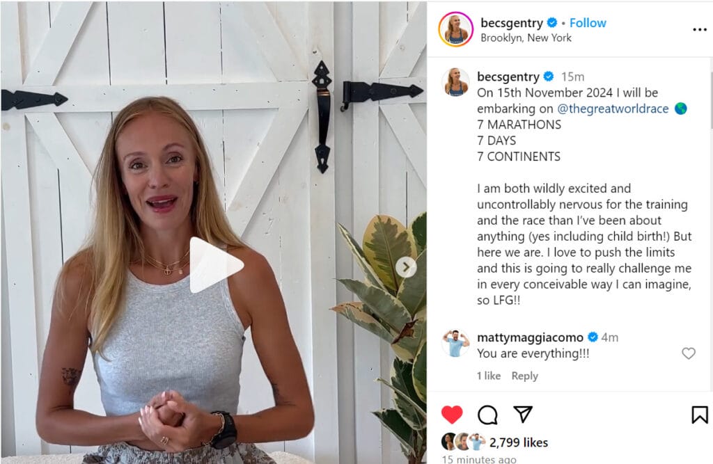 Peloton Instructor Becs Gentry to Run Great World Race: 7 Marathons in ...